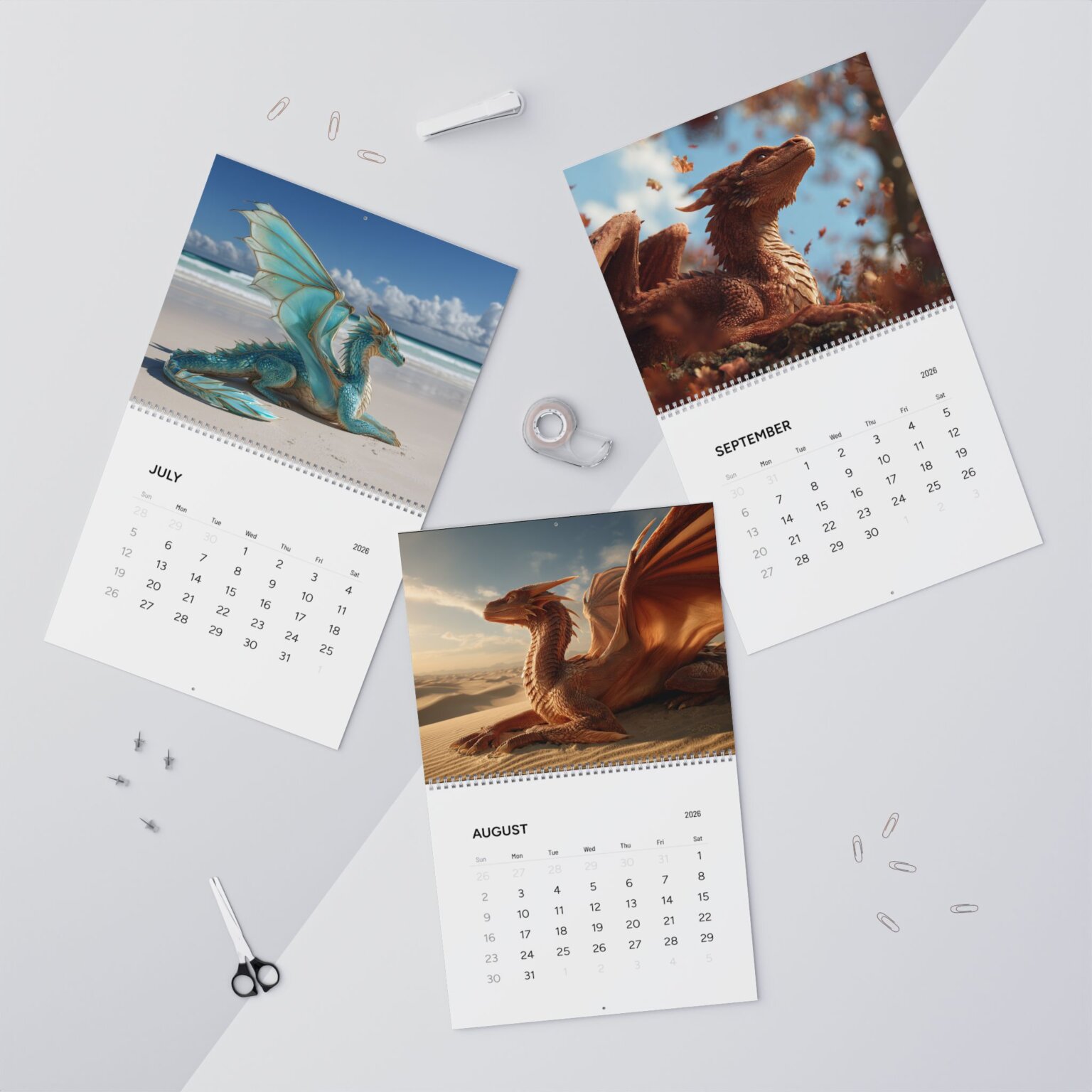 Dragon Art Wall Calendar 2026 - Scenic Fantasy Dragon Monthly Calendar ...