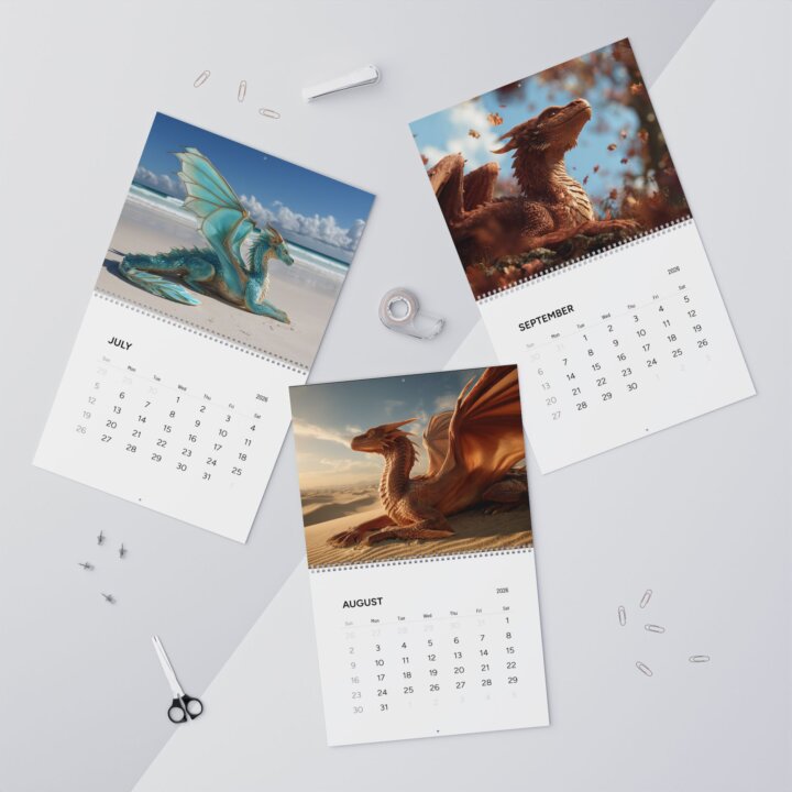 Dragon Art Wall Calendar 2026 - Scenic Fantasy Dragon Monthly Calendar ...