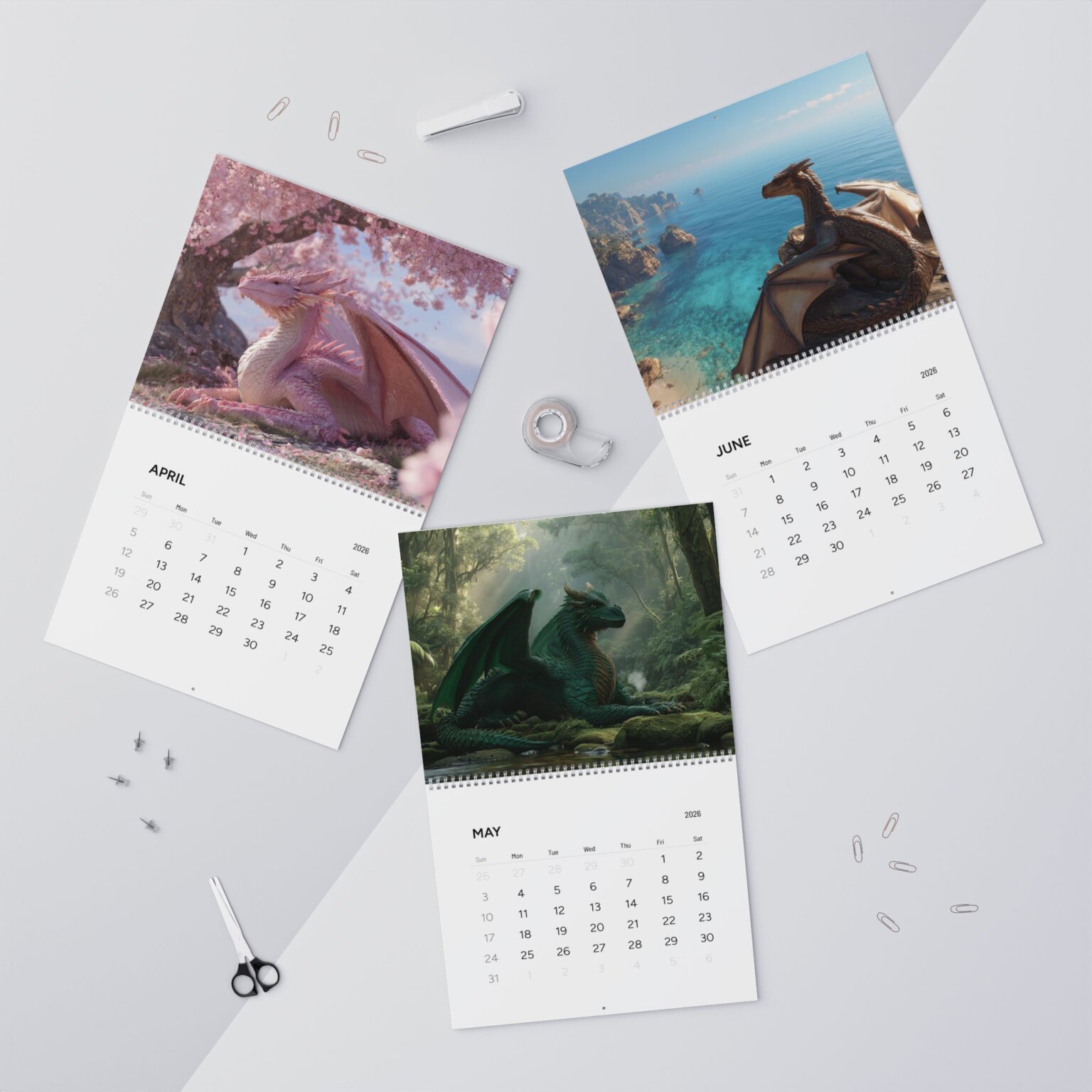 Dragon Art Wall Calendar 2026 - Scenic Fantasy Dragon Monthly Calendar ...